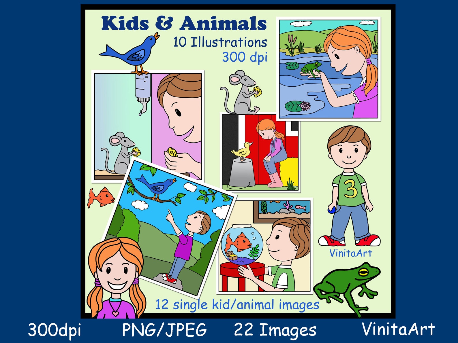 Kids With Pets Clipart Children With Animals Illustrations - Etsy