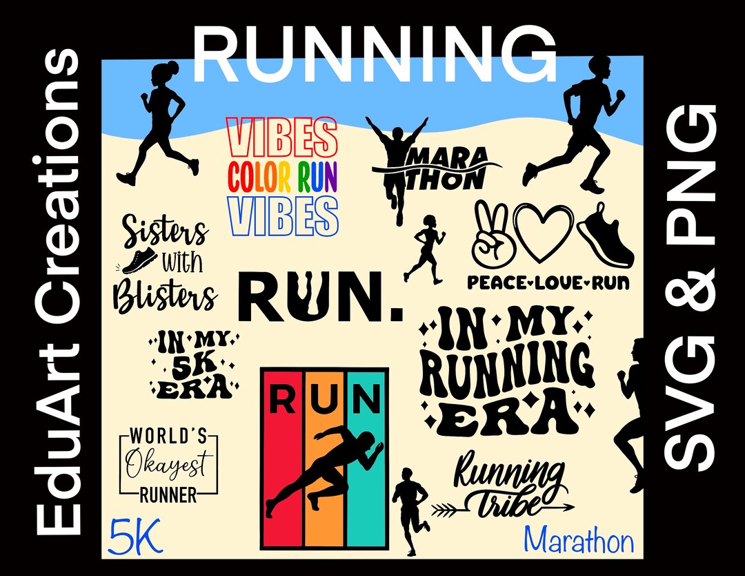 Running, Color Run, 5K, Marathon, Silhouettes, T-shirt Designs,svg PNG ...