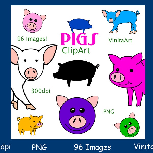 Pig Clipart - Etsy