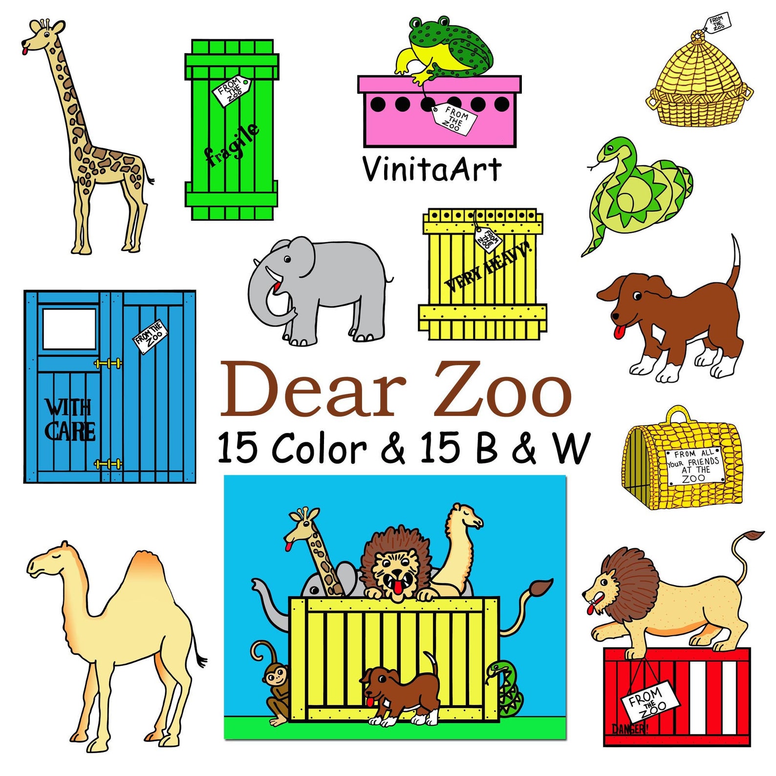 Dear Zoo Storybook Clip Art Printable Coloring Pages - Etsy