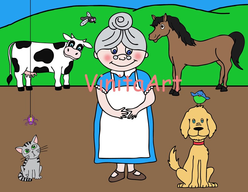 There was an old woman who swallowed a fly Story book clip art | Etsy