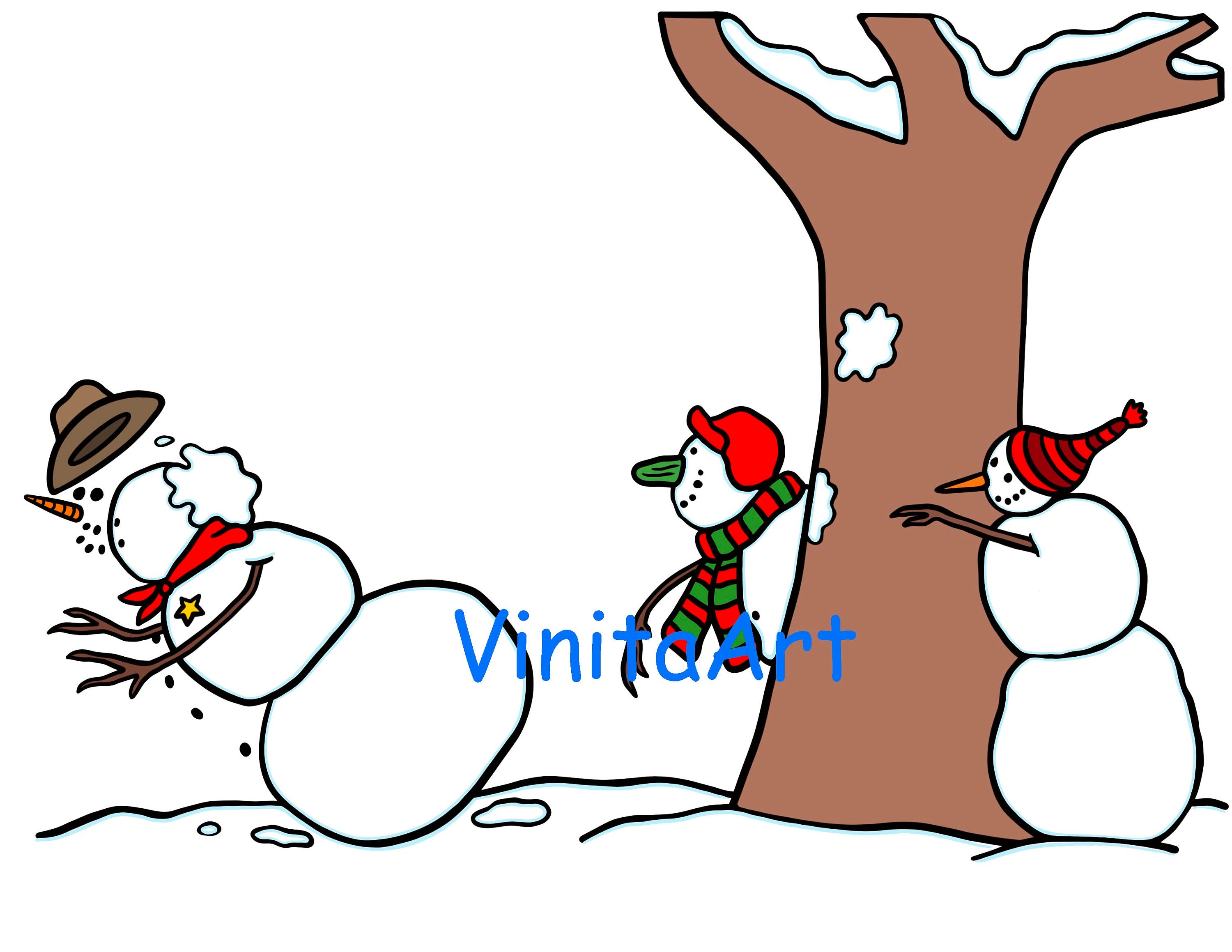 Snowmen At Night Clipart Image