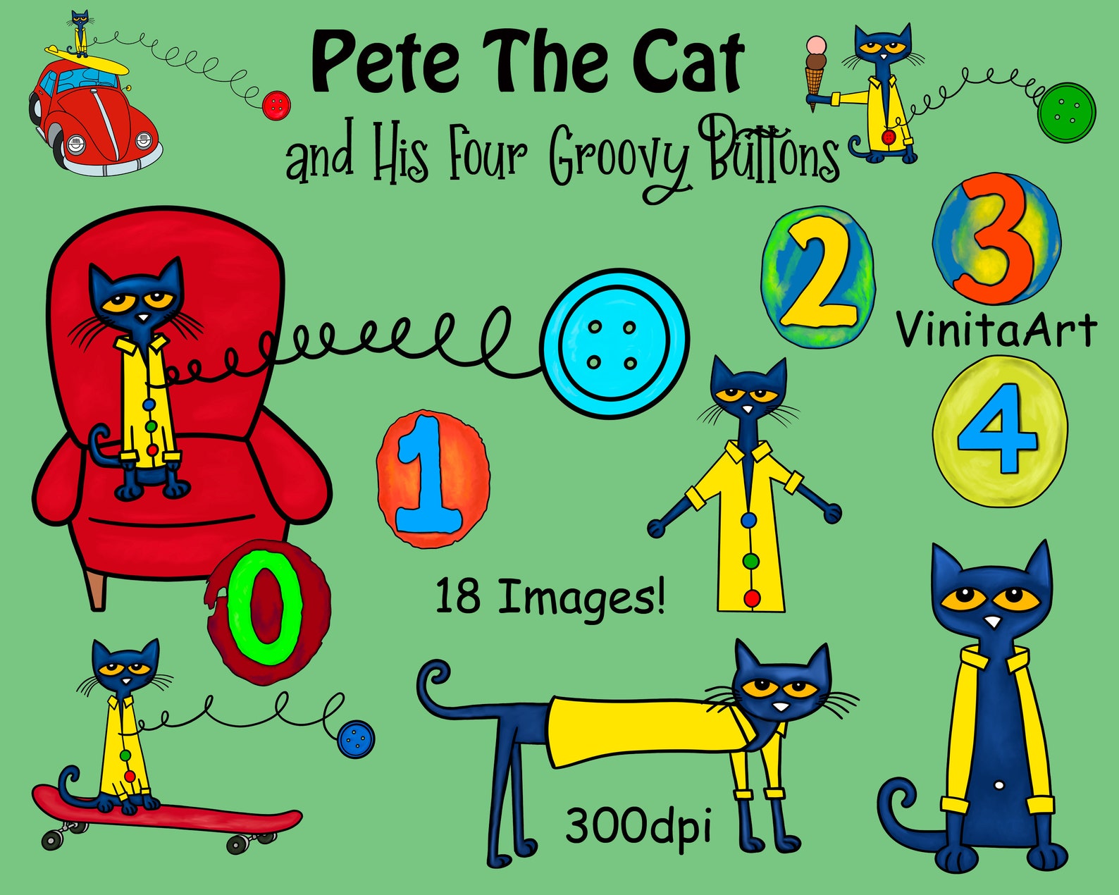Pete the Cat and His Four Groovy Buttons Storybook Clipart - Etsy