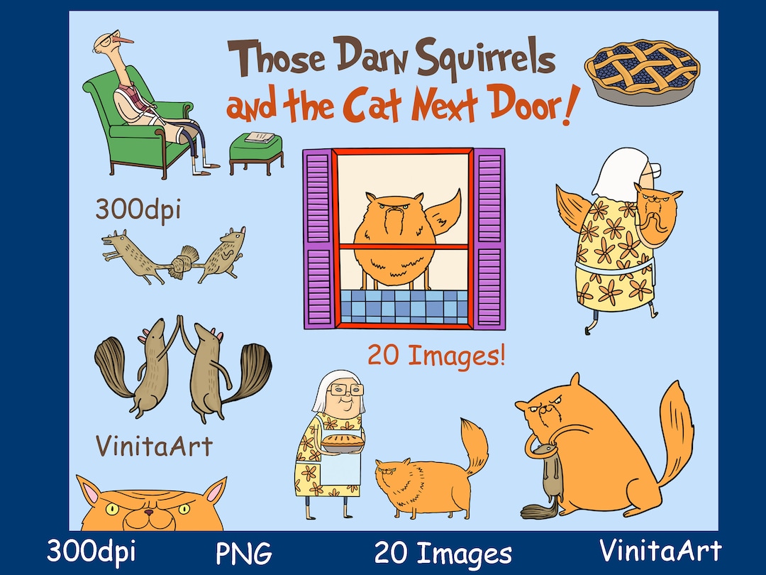Those Darn Squirrels and the Cat Next Door, Storybook Clipart ...