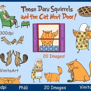 Those Darn Squirrels and the Cat Next Door, Storybook Clipart ...
