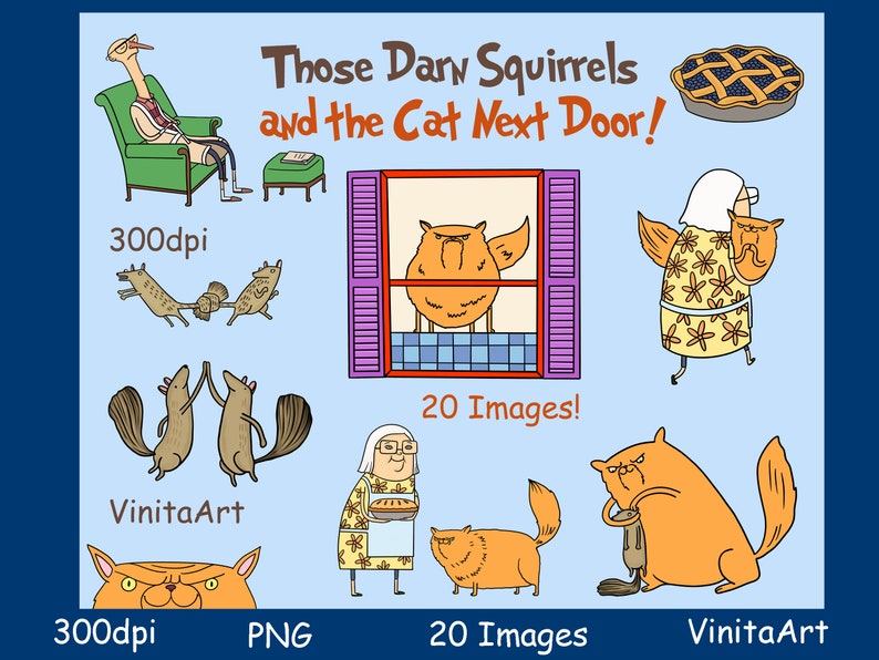 Those Darn Squirrels and the Cat Next Door Storybook Clipart - Etsy