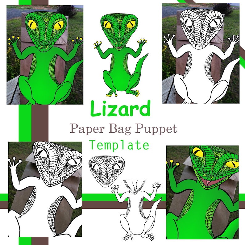 Lizard Paper Bag Puppet Template Paper Craft Digital - Etsy Norway