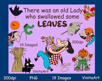 There Was an Old Lady Who Swallowed Some Leaves Clip Art - Etsy