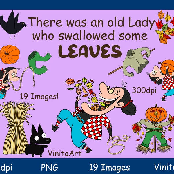 There Was an Old Lady Who Swallowed a Leaf Clipart - Etsy