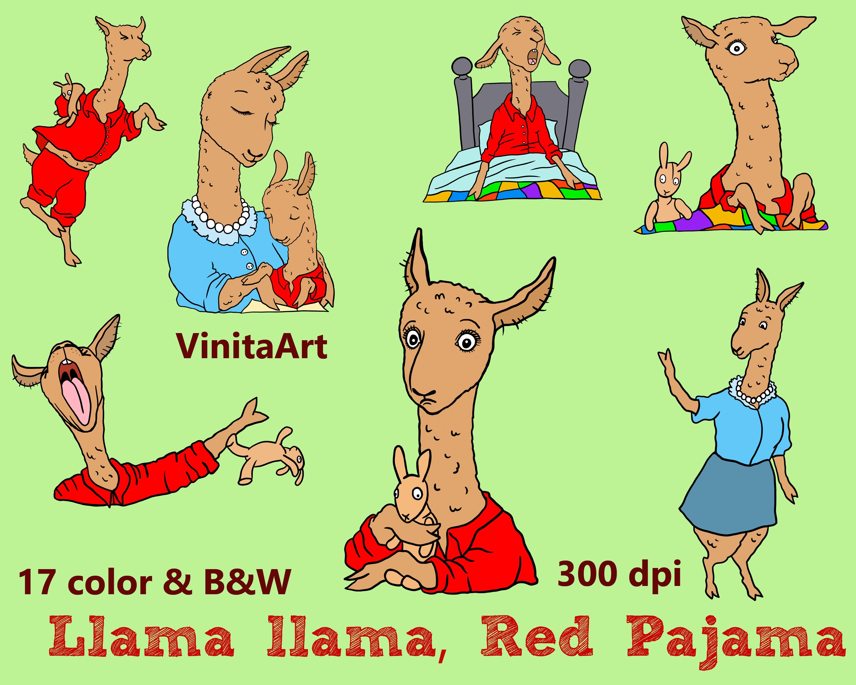 Llama llama Red Pajama storybook printable clip art digital | Etsy