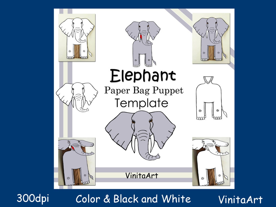 Elephant, Paper Bag Puppet, Paper Craft, Finger Puppet, Kid Craft ...