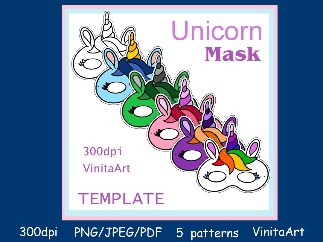 Unicorn Mask, Paper Craft Template, Digital Download, Printable, Dress ...