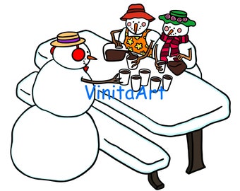 Snowmen At Night Clipart Image