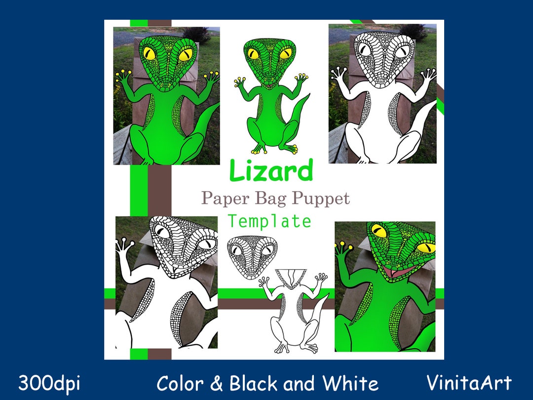 Lizard Paper Bag Puppet Template Paper Craft Digital - Etsy Norway