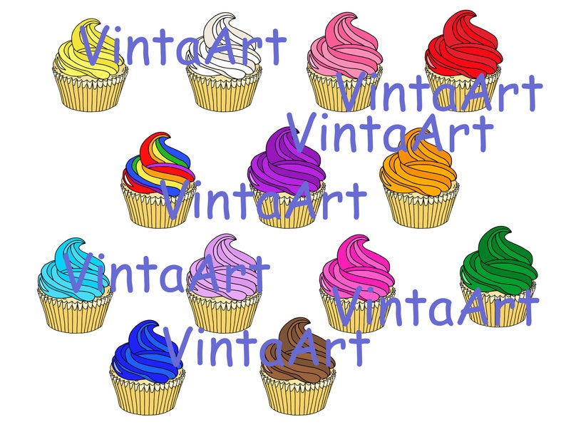 Frosting Cupcakes Clip Art Digital Download Dessert - Etsy
