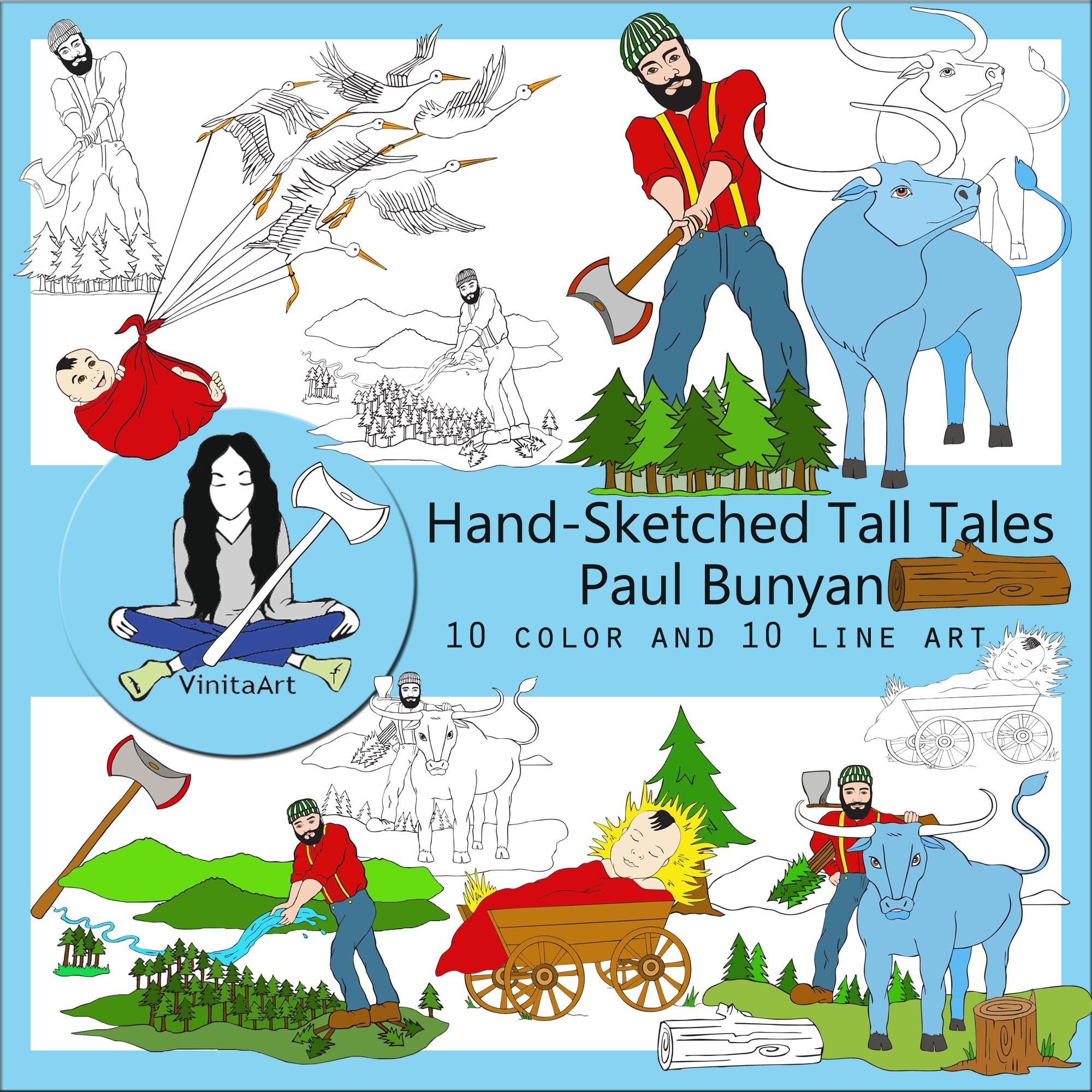 Paul Bunyan And Babe The Blue Ox Coloring Pages