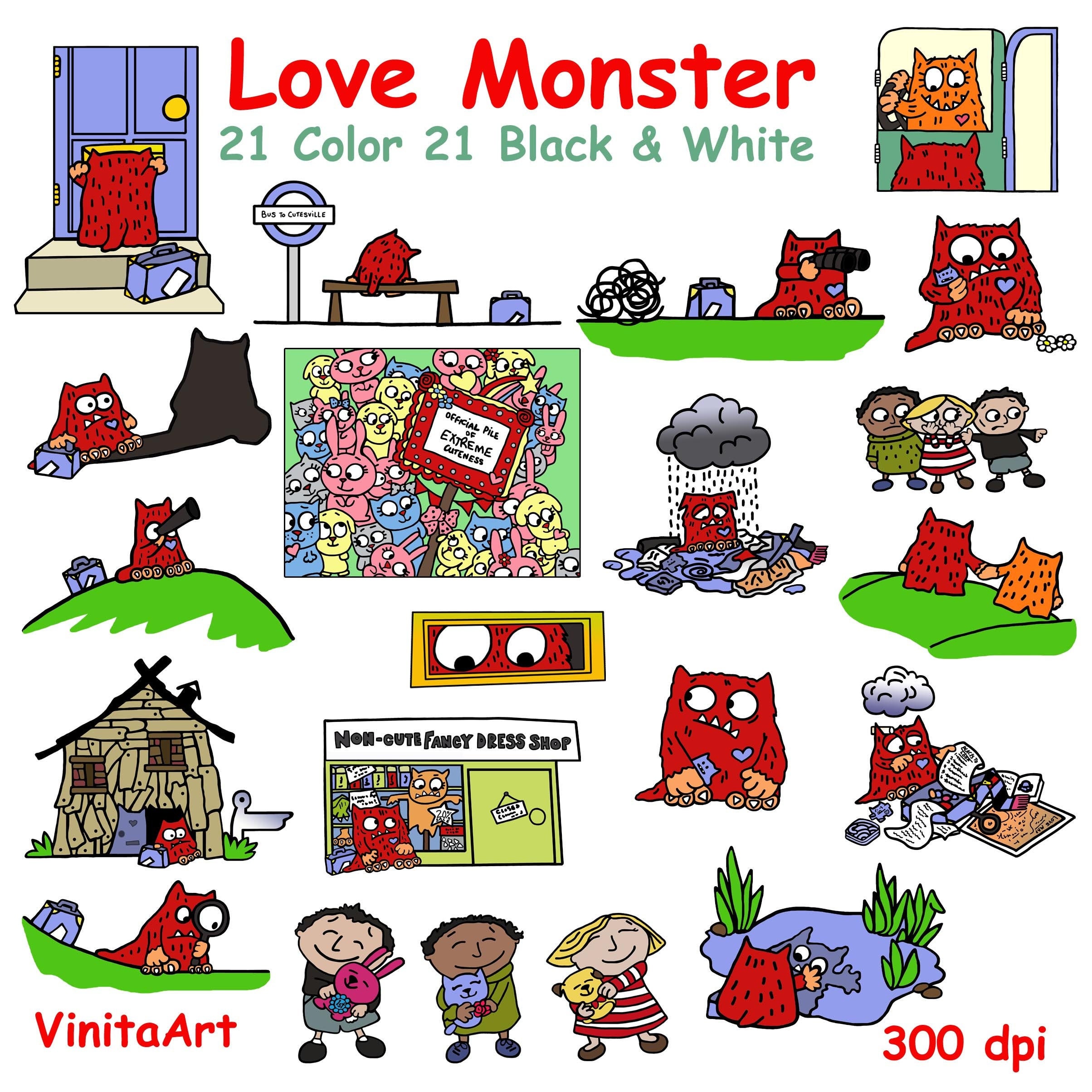 The Love Monster Story Book Clip Art Digital Printable - Etsy