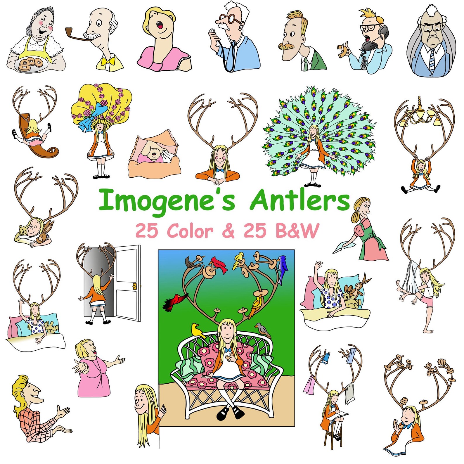 Imogene's Antlers Imogenes Antlers Story Book Clip Art - Etsy