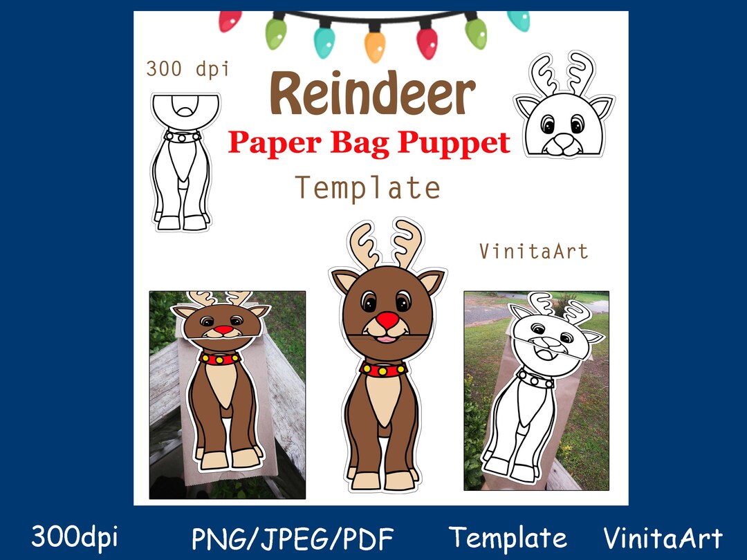 Reindeer Paper Bag Puppet Craft Template, Digital Download, Printable ...