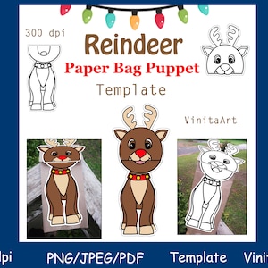 Reindeer Paper Bag Puppet Craft Template, Digital Download, Printable ...
