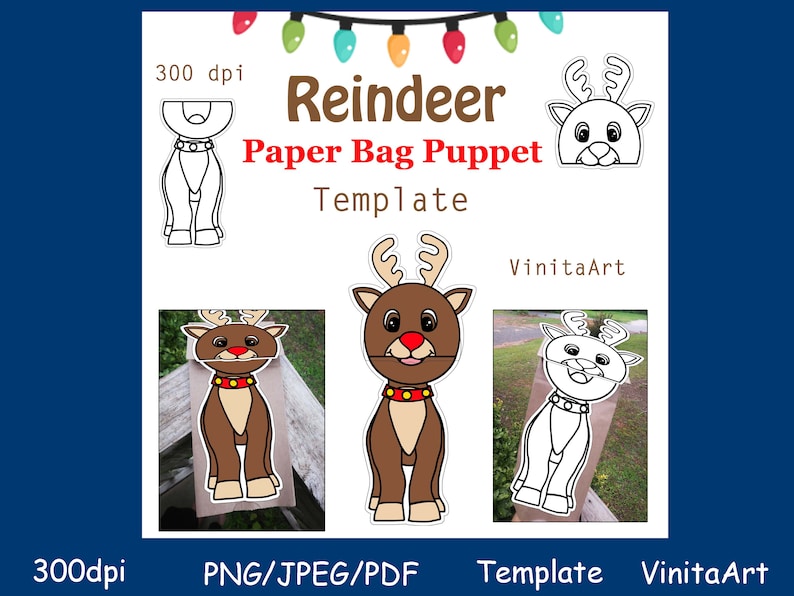Reindeer Paper Bag Puppet Craft Template Digital Download - Etsy Canada