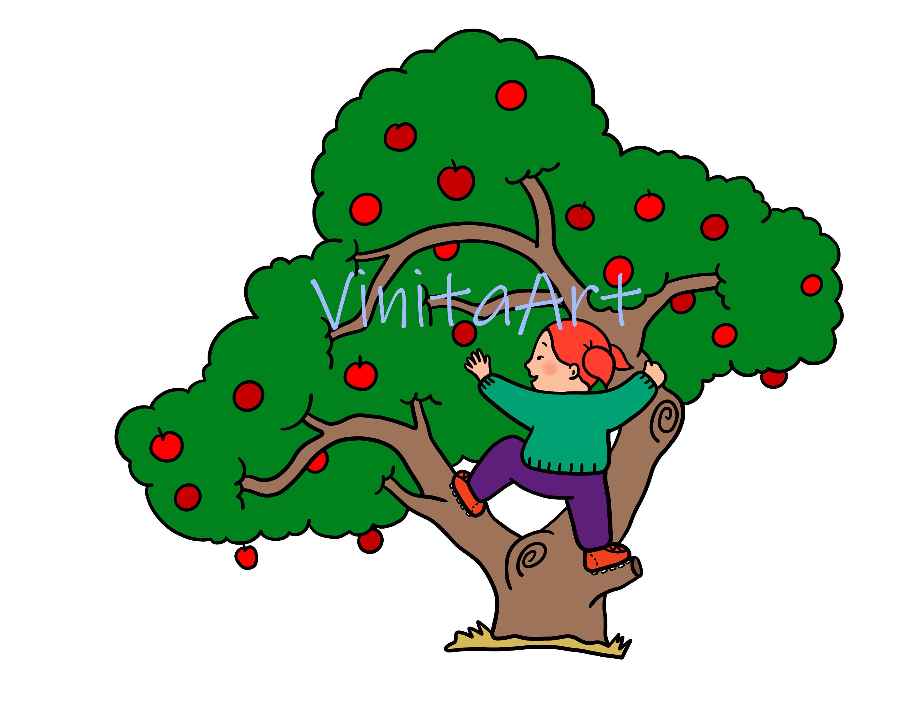 Apples and Pumpkins Storybook Clipart Printable Coloring - Etsy