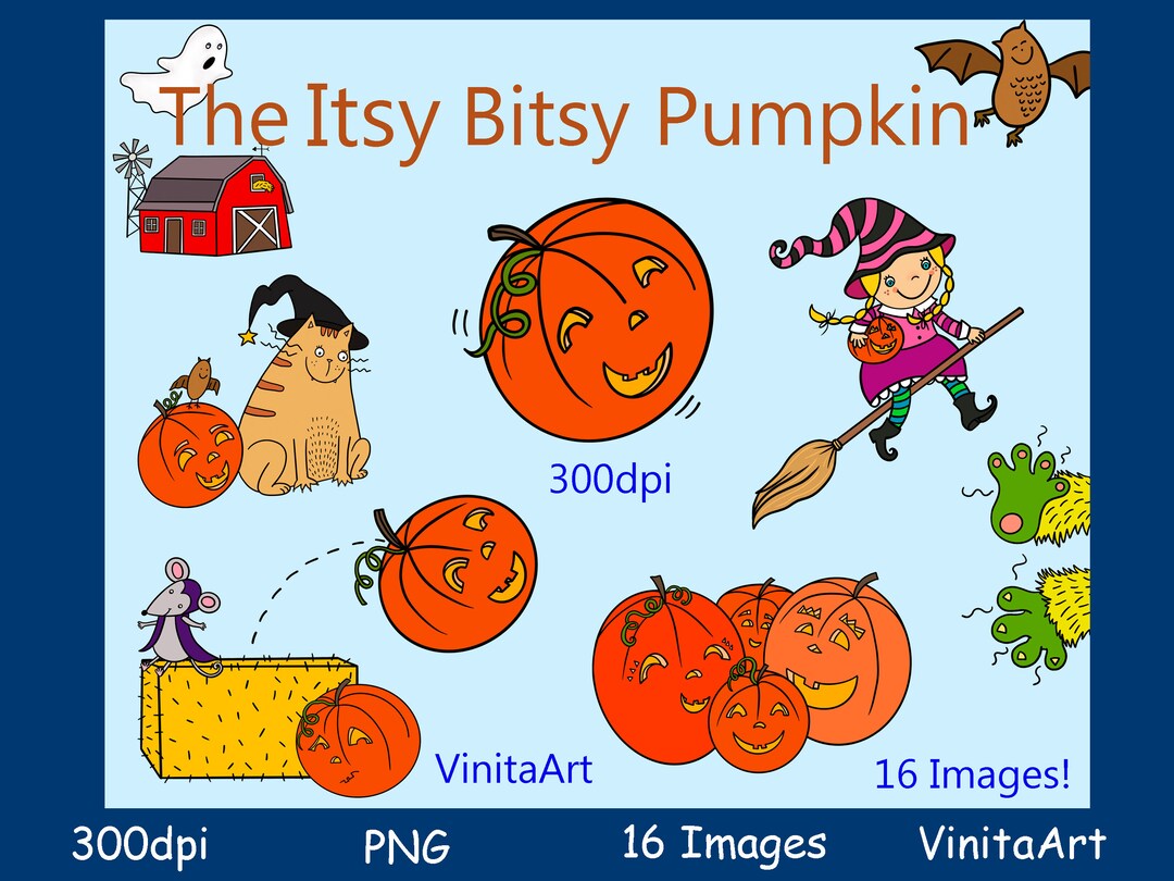 Halloween Clipart, the Itsy Bitsy Pumpkin, Storybook Clipart, Digital ...