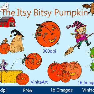 Halloween Clipart, the Itsy Bitsy Pumpkin, Storybook Clipart, Digital ...