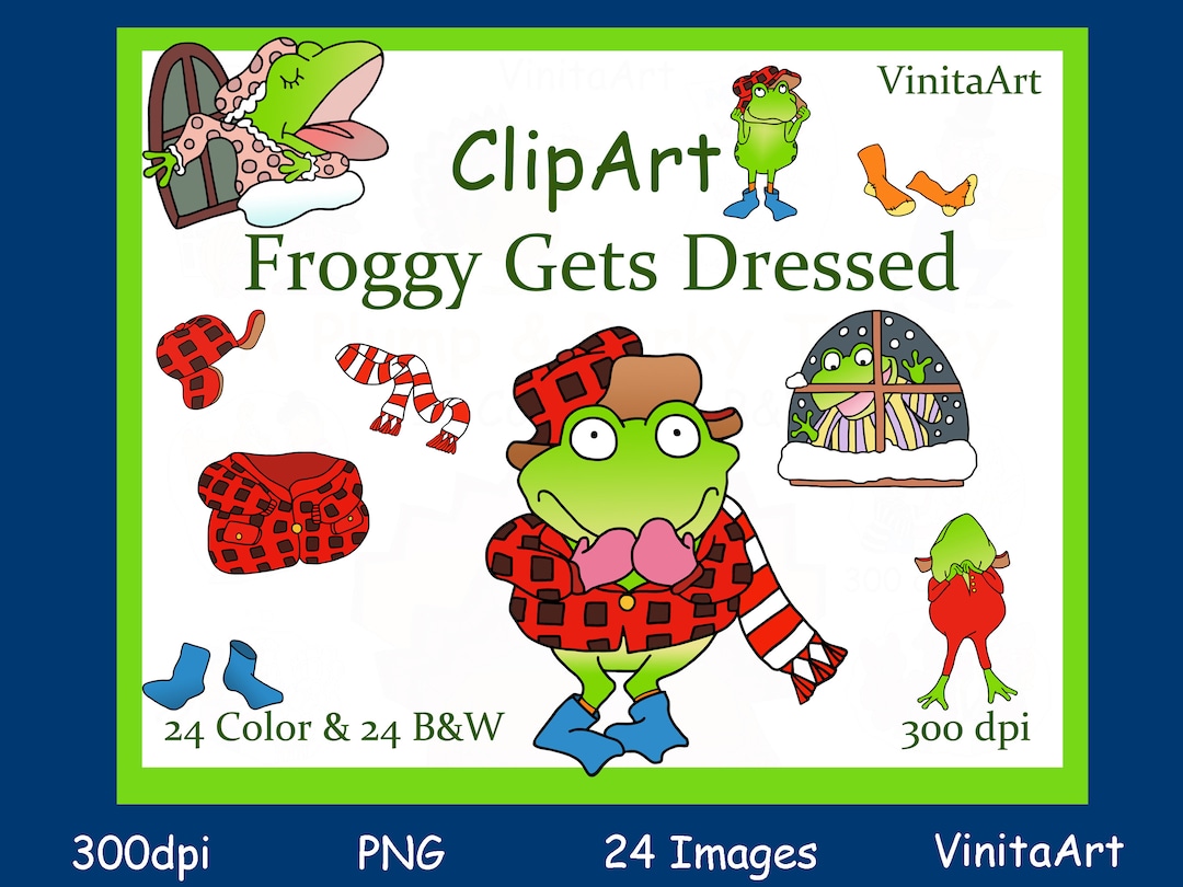 Froggy gets dressed, storybook clipart, Printables, digital download ...