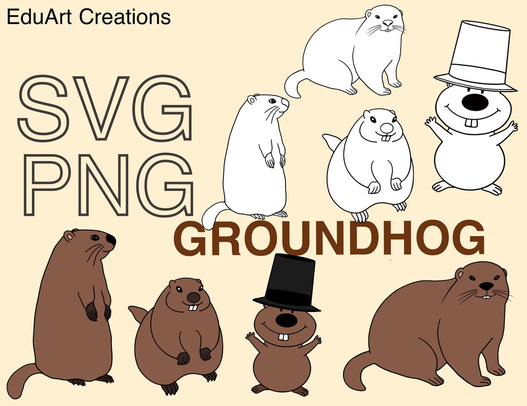 Groundhog SVG Bundle, PNG, Woodchuck Clipart, Hand Drawn Groundhog ...