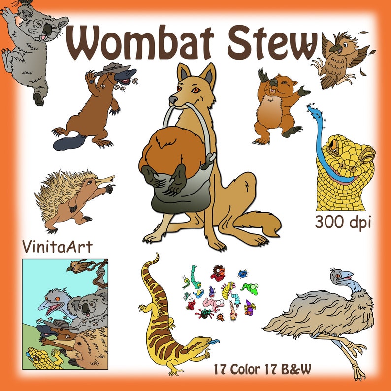 Wombat Stew Storybook Clip Art Dingo Emu Digital Stamps | Etsy Australia
