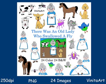 KPM Old Lady Who Swallowed a Fly Digital Stamps - Etsy