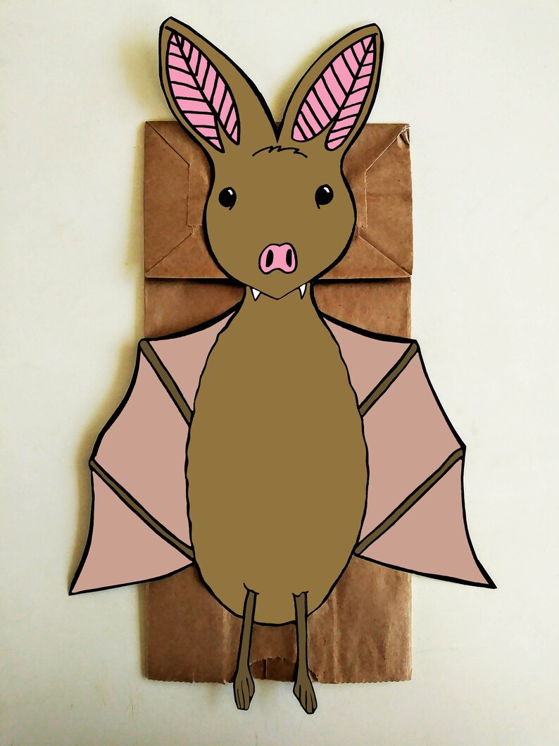 Printable Bat puppet paper bag puppet digital download | Etsy
