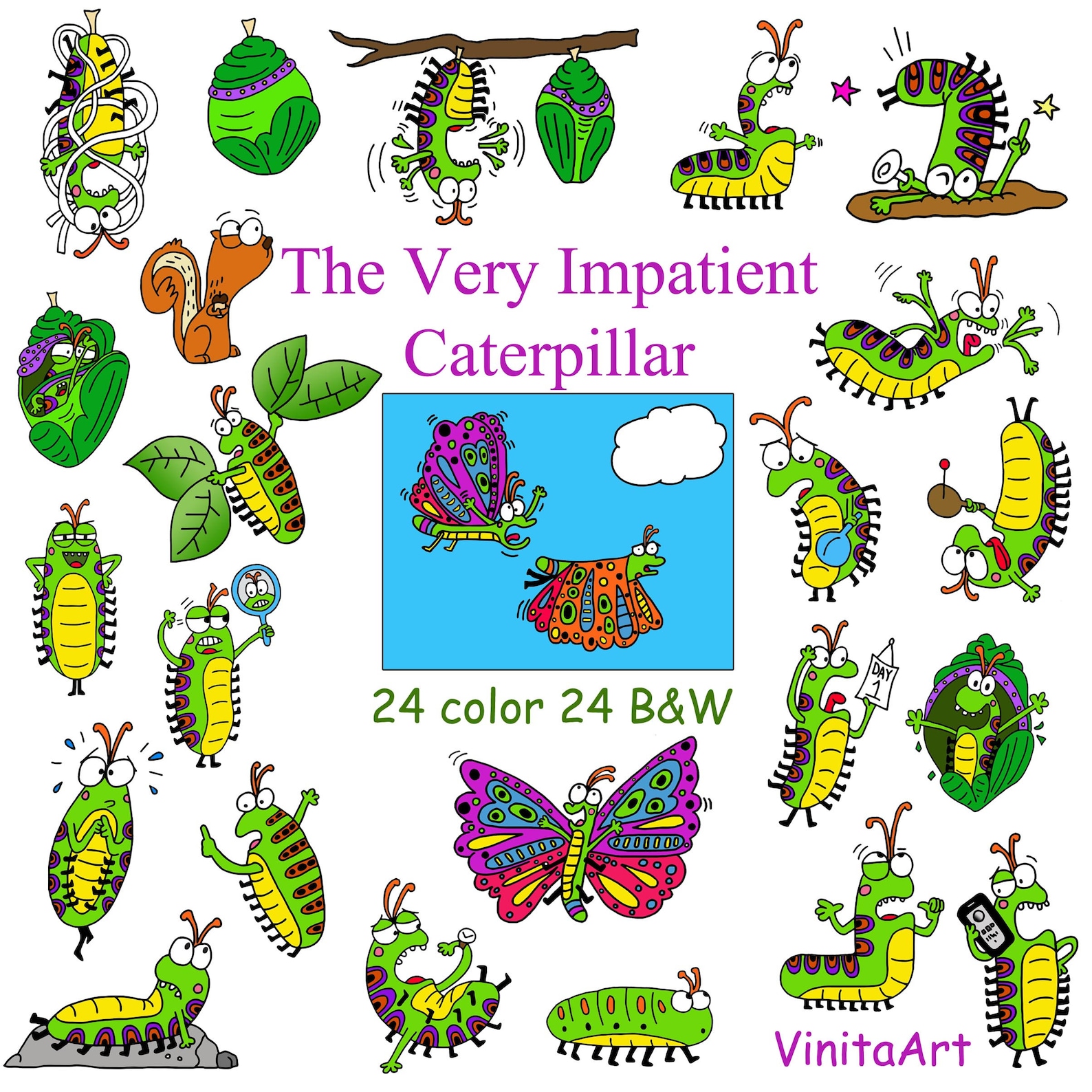 The Very Impatient Caterpillar storybook clip art digital | Etsy