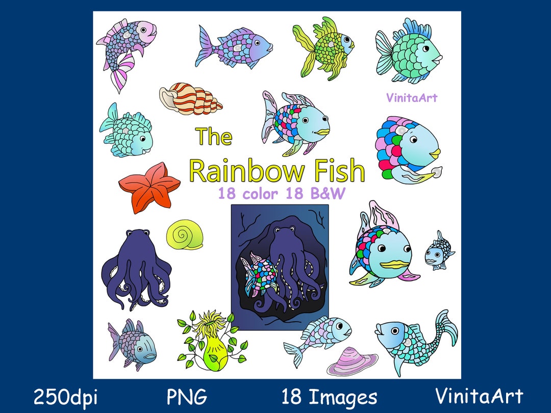 The Rainbow Fish Story Book Clip Art Printable Digital Stamps the-rainbow-fish-story-book-clip-art-printable-digital-stamps