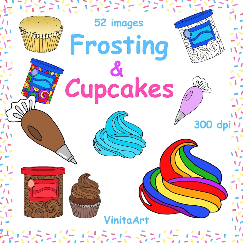 Frosting Cupcakes Clip Art Digital Download Dessert - Etsy