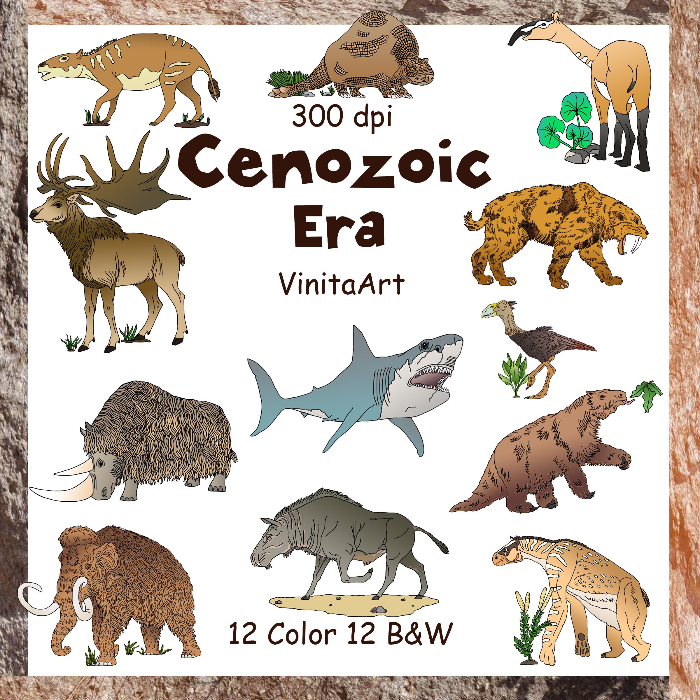 Cenozoic Era Prehistoric Dinosaur Clip Art Digital Stamps - Etsy