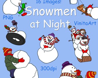 Snowmen At Night Clipart Image