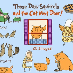 Those Darn Squirrels and the Cat Next Door storybook clipart | Etsy