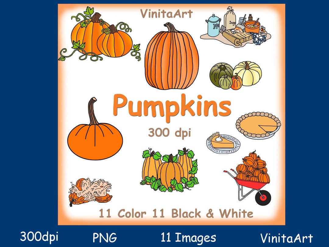 Pumpkin Clip Art Printables Digital Stamps Fall Autumn - Etsy