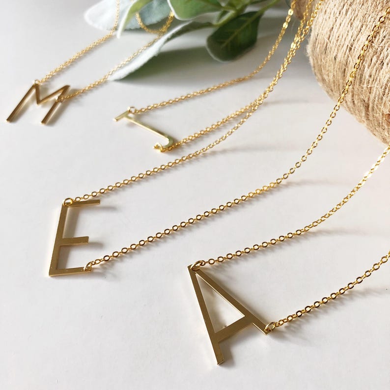 Big Initial Necklace/letter Necklace/sideway Initial Necklace/initial ...