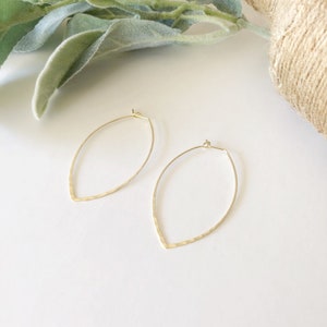 Large Gold Almond Shape Hoop Earrings/hammered Earrings/hammered Almond ...