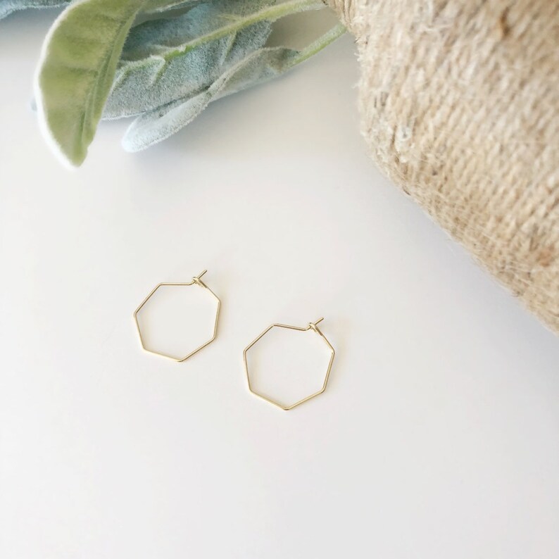 Tiny Hexagon Hoop Earrings/gold Earrings/gold Hexagon | Etsy
