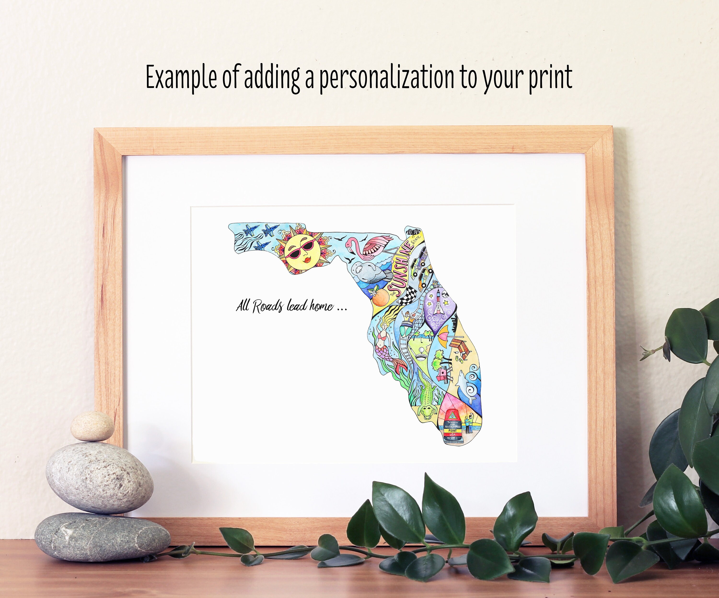 Florida Map Print Florida Watercolor and Ink Illustration - Etsy