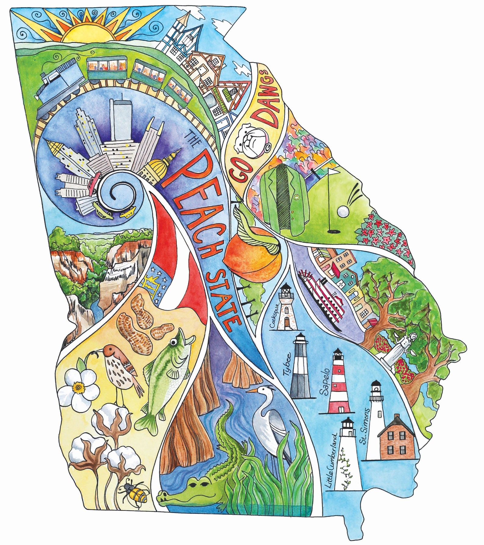 Georgia State Map Print Featuring Atlanta Skyline Augusta - Etsy