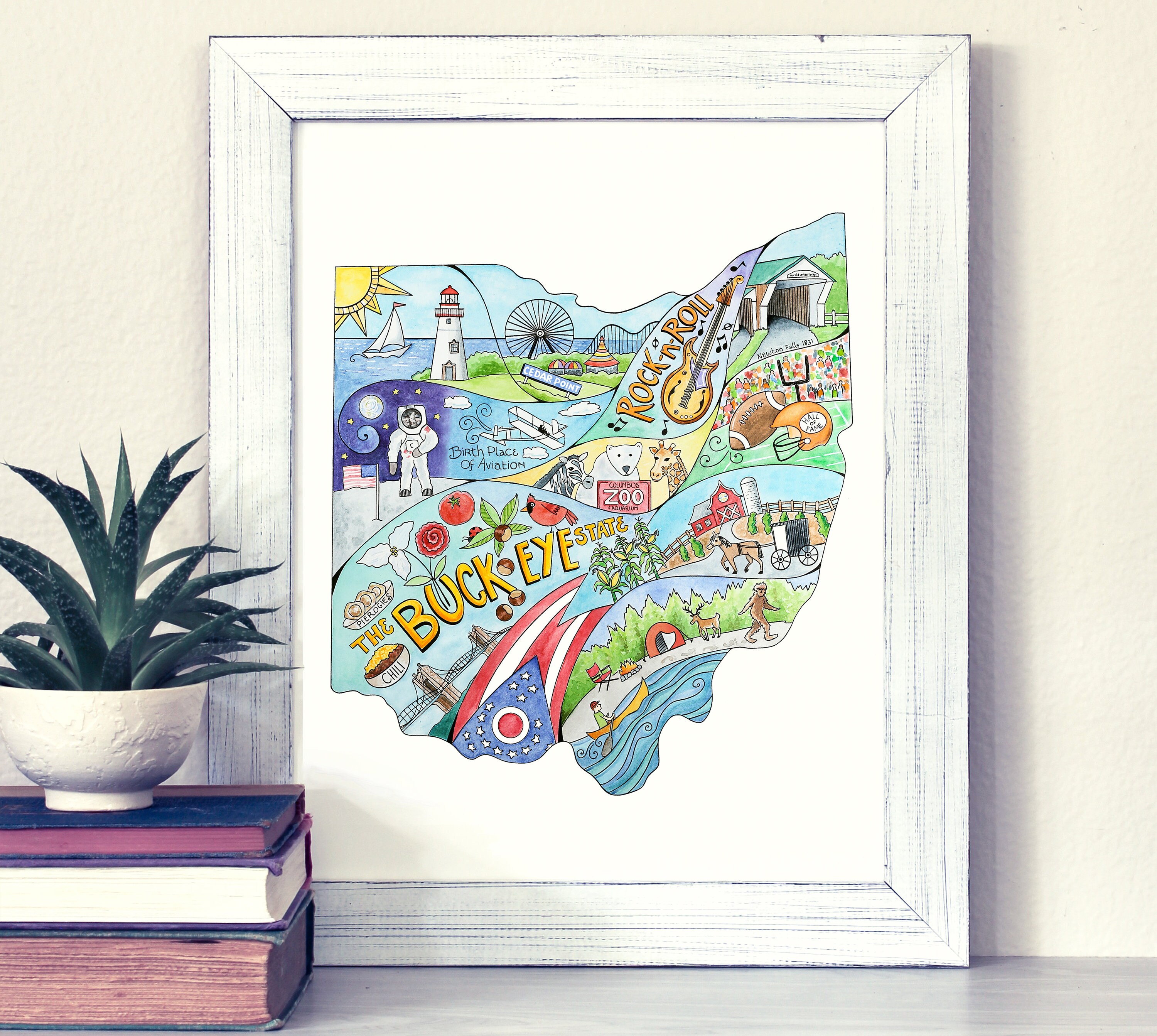Ohio Art Map Print Ohio Watercolor and Ink Illustration Ohio - Etsy