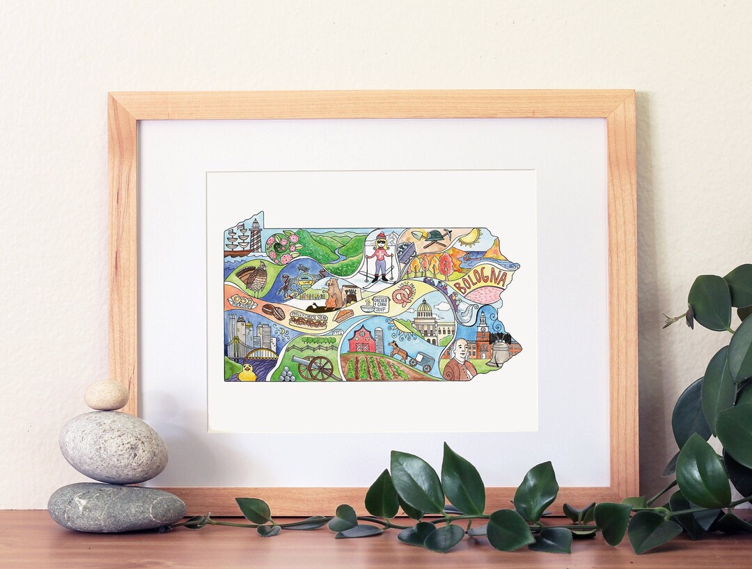 Pennsylvania Map Fine Art Giclee Print Originally Created in Watercolor ...