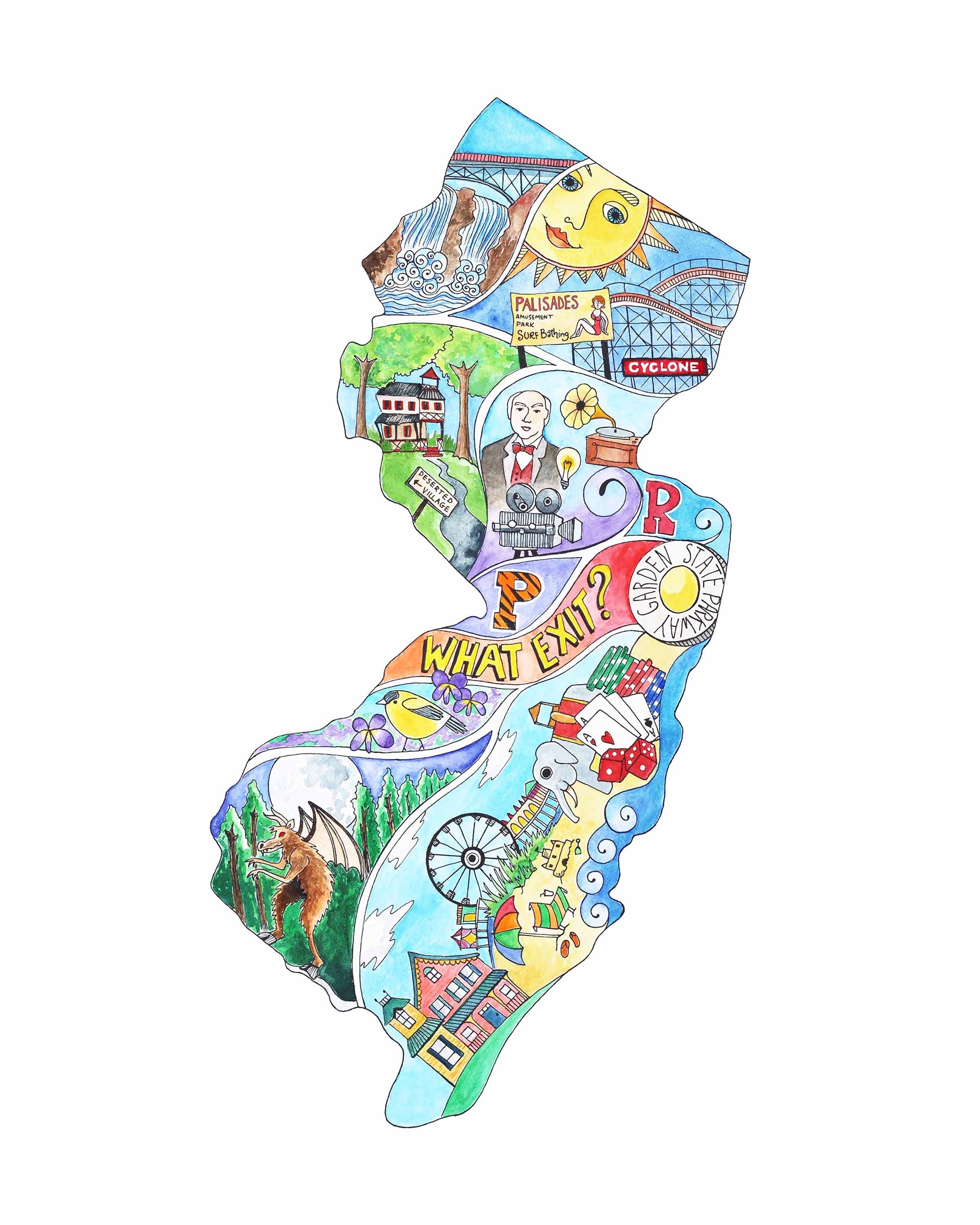 New Jersey Map print of watercolor painting personalized | Etsy