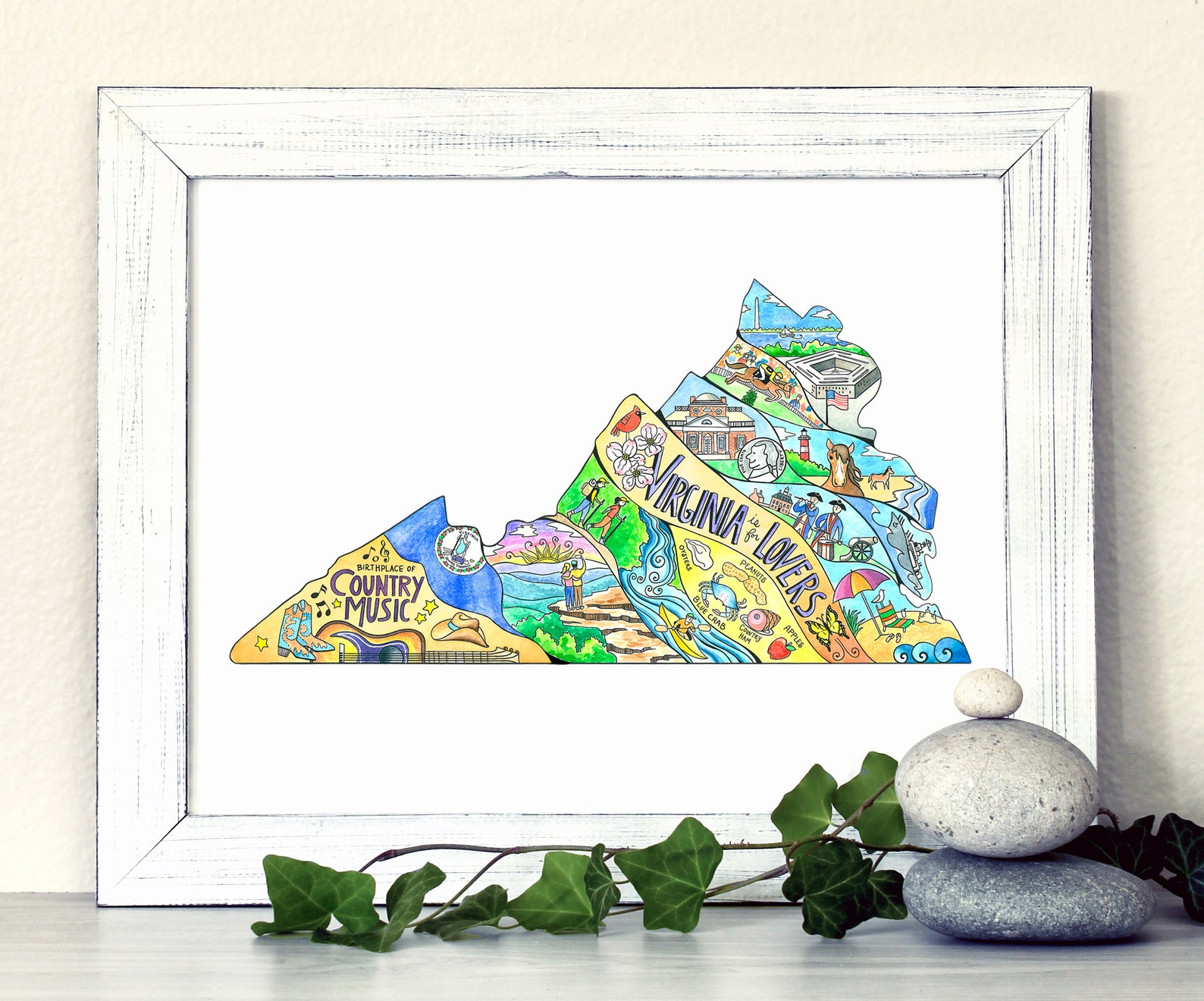 Virginia State Map Print Watercolor and Ink Virginia is for | Etsy