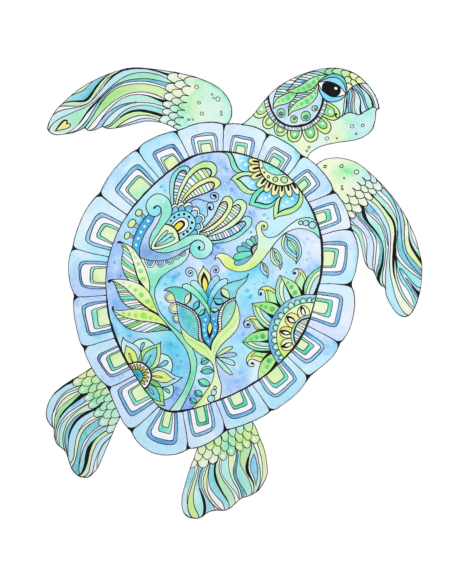 Green Sea Turtle Watercolor And Ink Painting Giclee Print Of Original